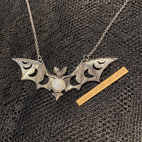 Jewelry | Bat Moon Phases Iridescent Moonstone Necklace Pendant Spooky ...